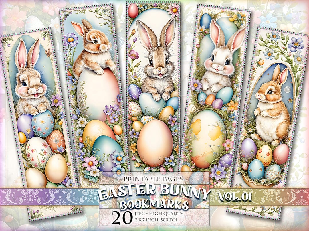 Easter Bunny Bookmarks Vol.01, Watercolor Digital Sheets, 2x7 Inch 20 ...