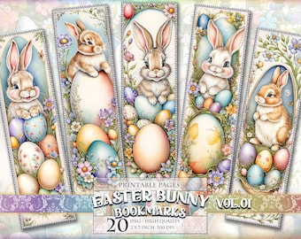Easter Bunny Bookmarks Vol.01, Watercolor Digital Sheets, 2x7 Inch 20 ...