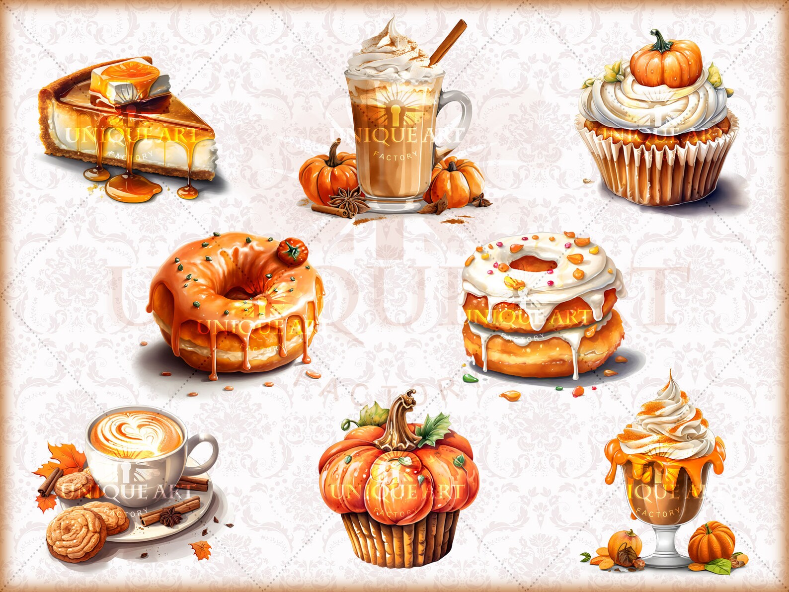 Pumpkins Floral and Pastry Themed Watercolor Clipart Bundle - Etsy