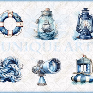 Nautical Marine Themed Watercolor Clipart Bundle HQ Printable PNG ...