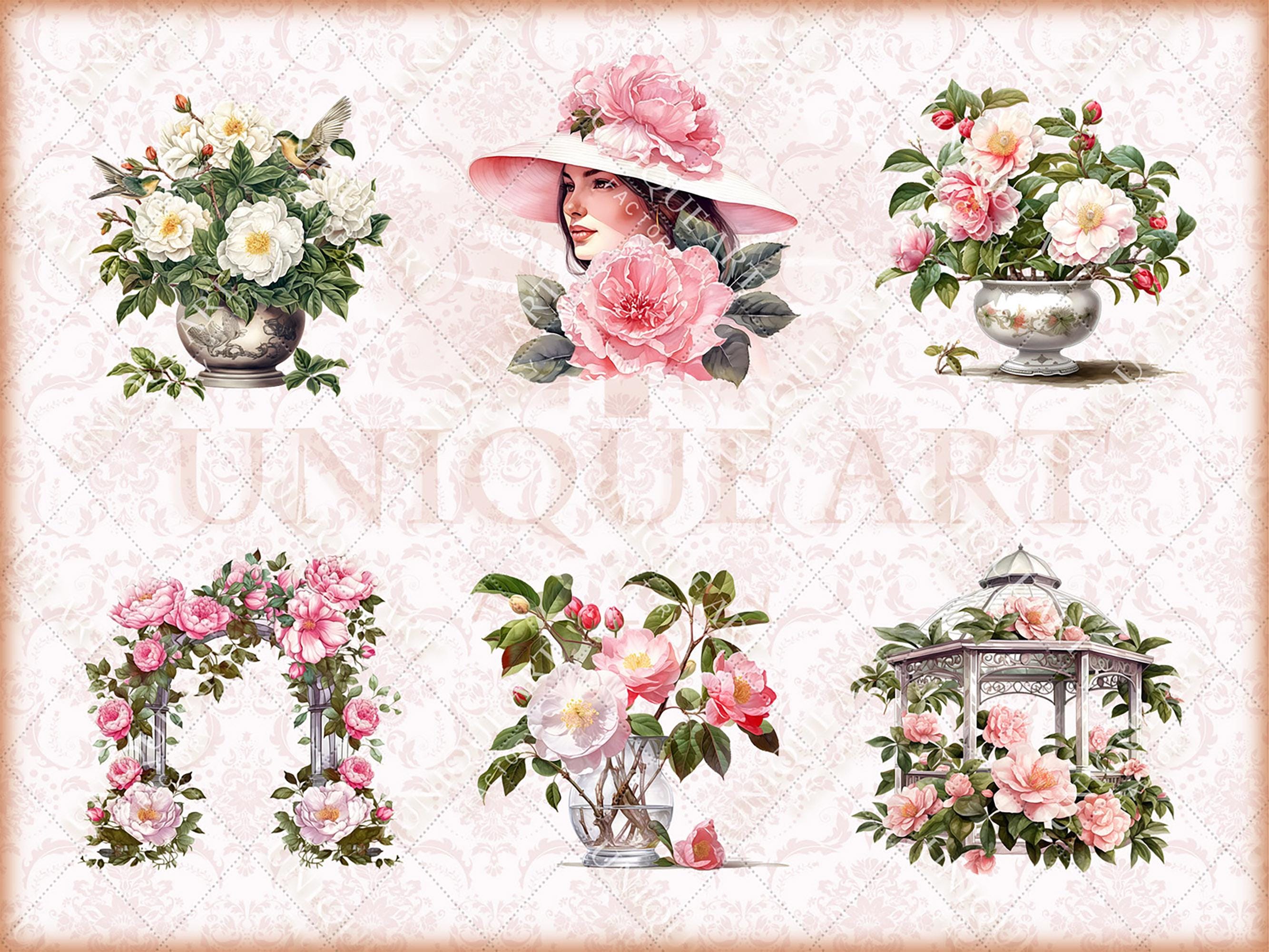 Camellias - Camellia Flower Themed Watercolor Clipart Bundle, 30 HQ ...