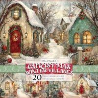 20 Christmas Village Clipart: Watercolor Winter City Scene (digital ...