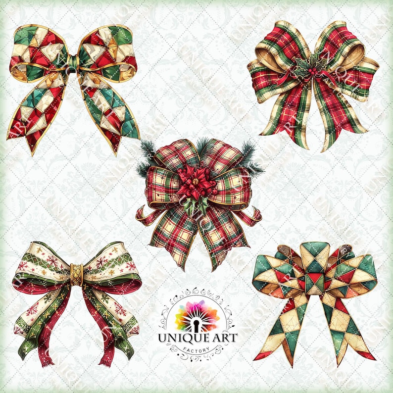 Christmas Red-green Ribbon Bow, Printable 30 HQ PNG Clipart Bundle ...