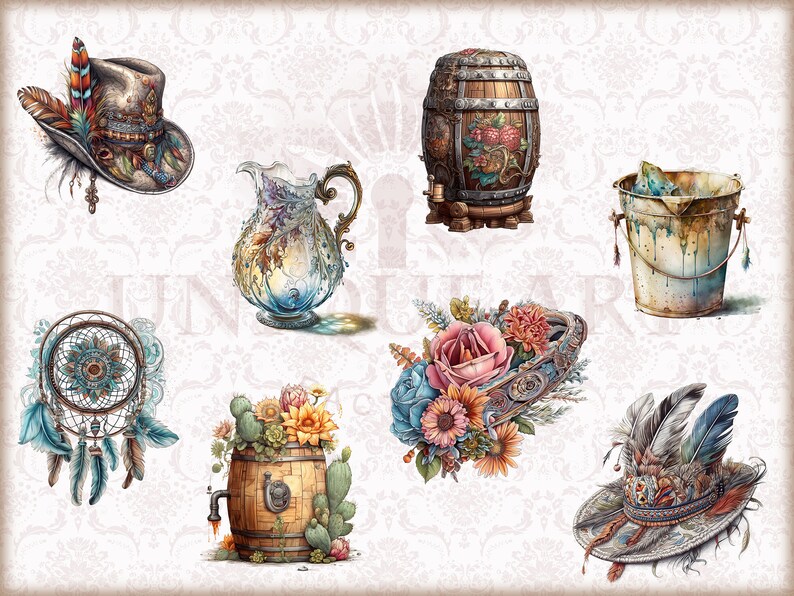 Western Texas Cowboy Ranch Boho Style Watercolor Clipart - Etsy