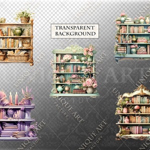 Romantic Bookcase, Floral Watercolor Clipart Bundle, 17 HQ Printable ...