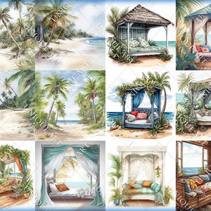 Summer Beach Watercolor Clipart Bundle 30 HQ Printable PNG 12 JPEG ...