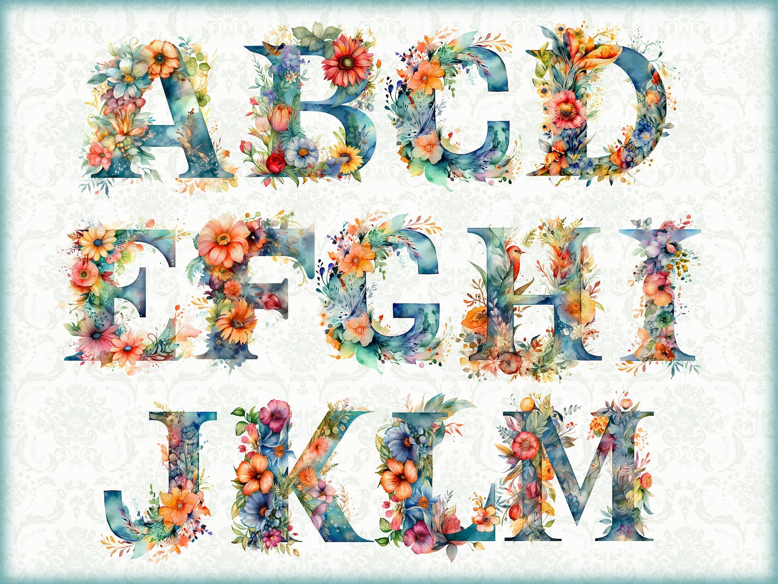 Alphabet Floral Letters Floral Fonts Watercolor Clipart - Etsy