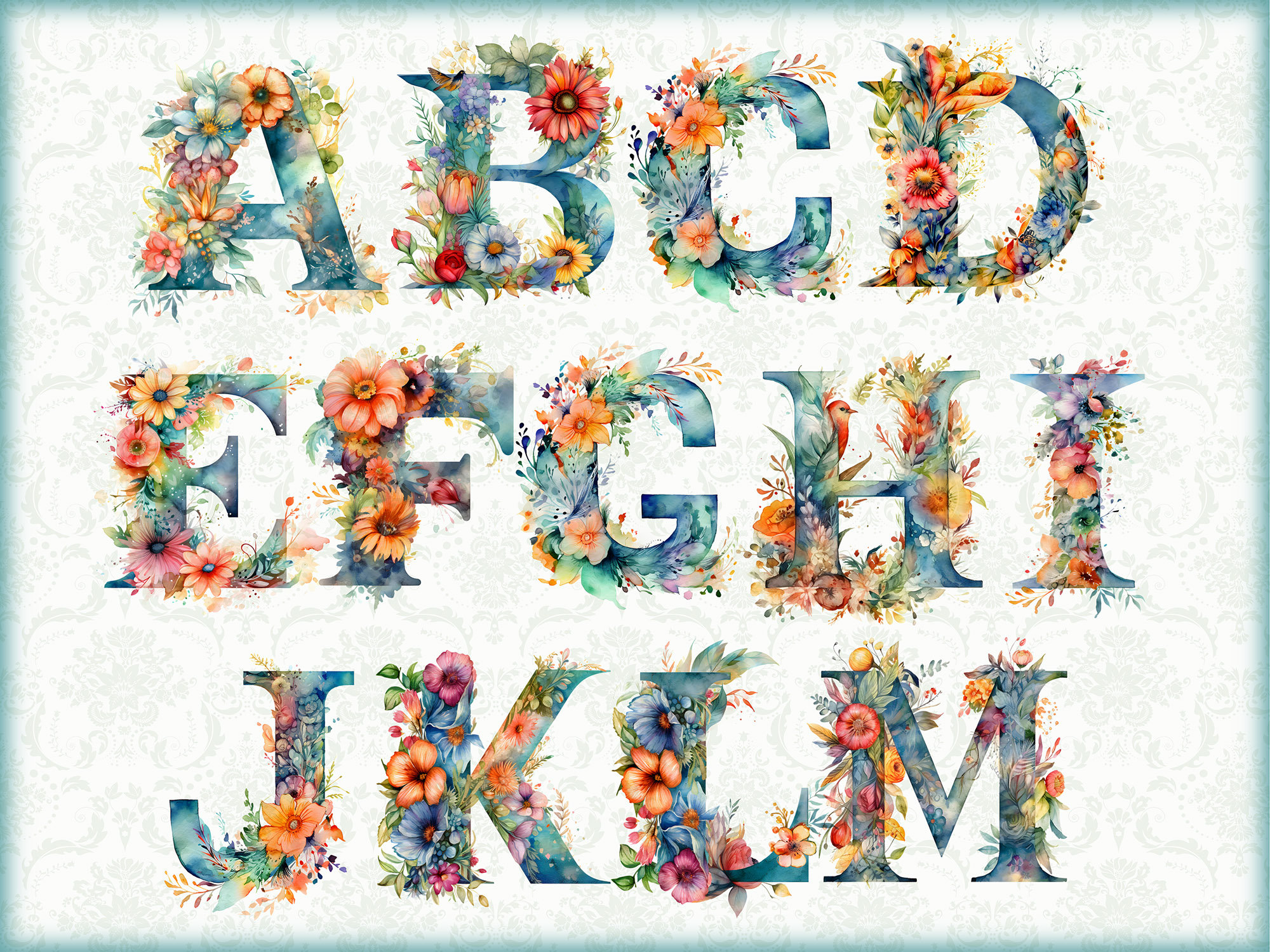 Alphabet Floral Letters Floral Fonts Watercolor Clipart - Etsy