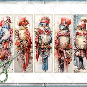 Christmas Birds Bookmark, Vintage Noel, Watercolor Digital Sheets, 2x6 ...
