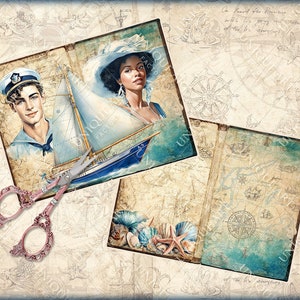 Nautical Marine Themed Watercolor Junk Journal Pages, Scrapbook, 10 JPG ...