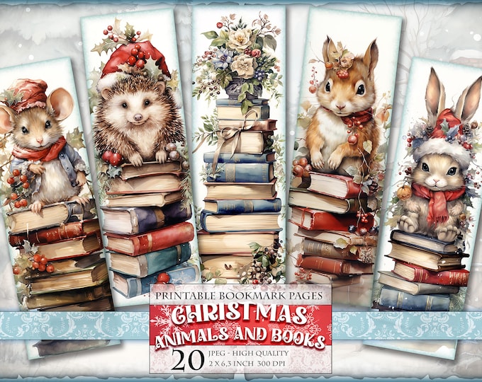 Dark Blue Bookmarks, Vintage Noel, Watercolor Digital Sheets, 2x6,5 ...