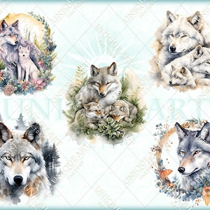 Wolf Family Watercolor Clipart Bundle HQ Printable PNG Format Instant ...