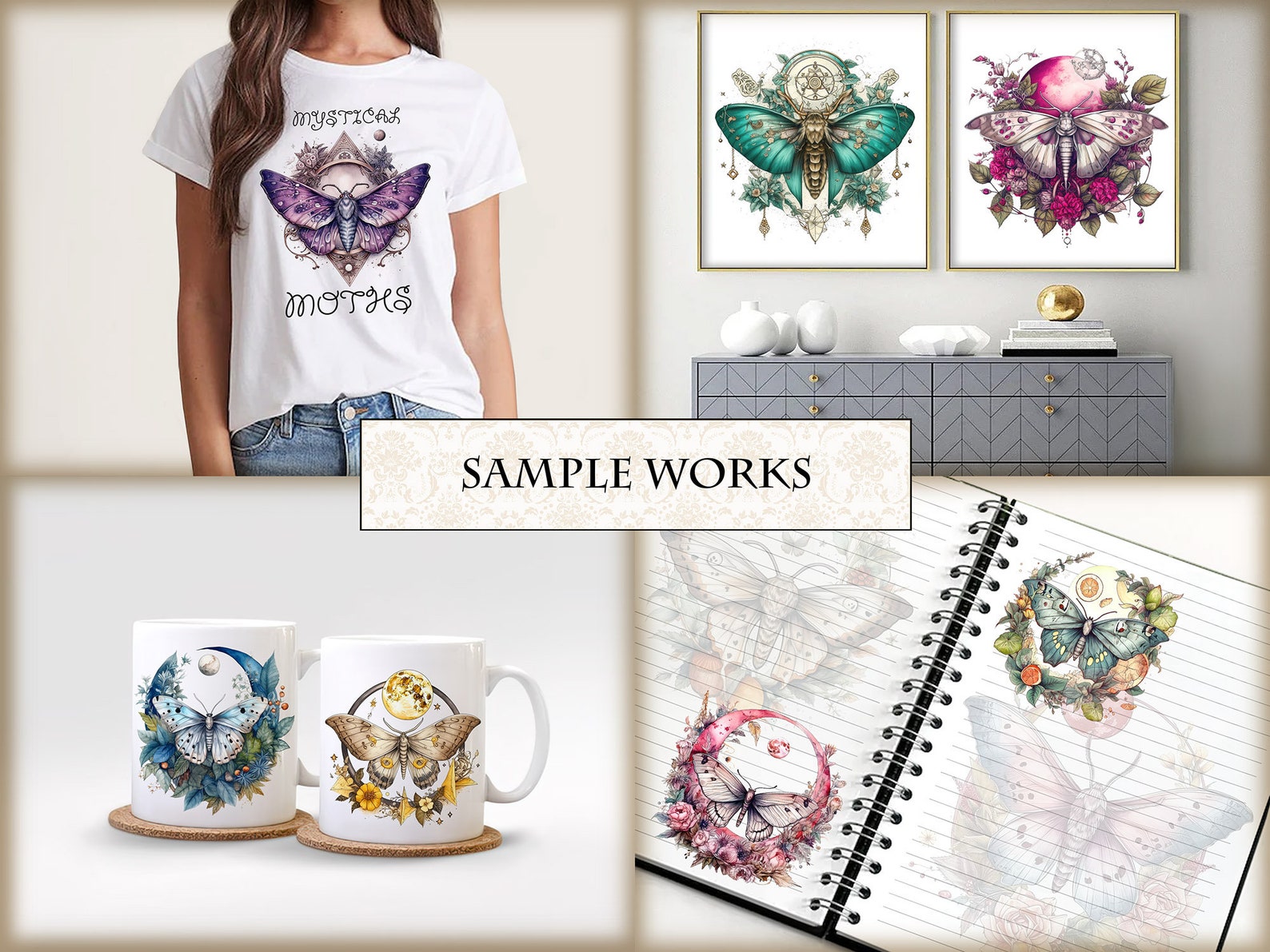 Mystical Moths Watercolor Clipart Bundle HQ Printable PNG - Etsy