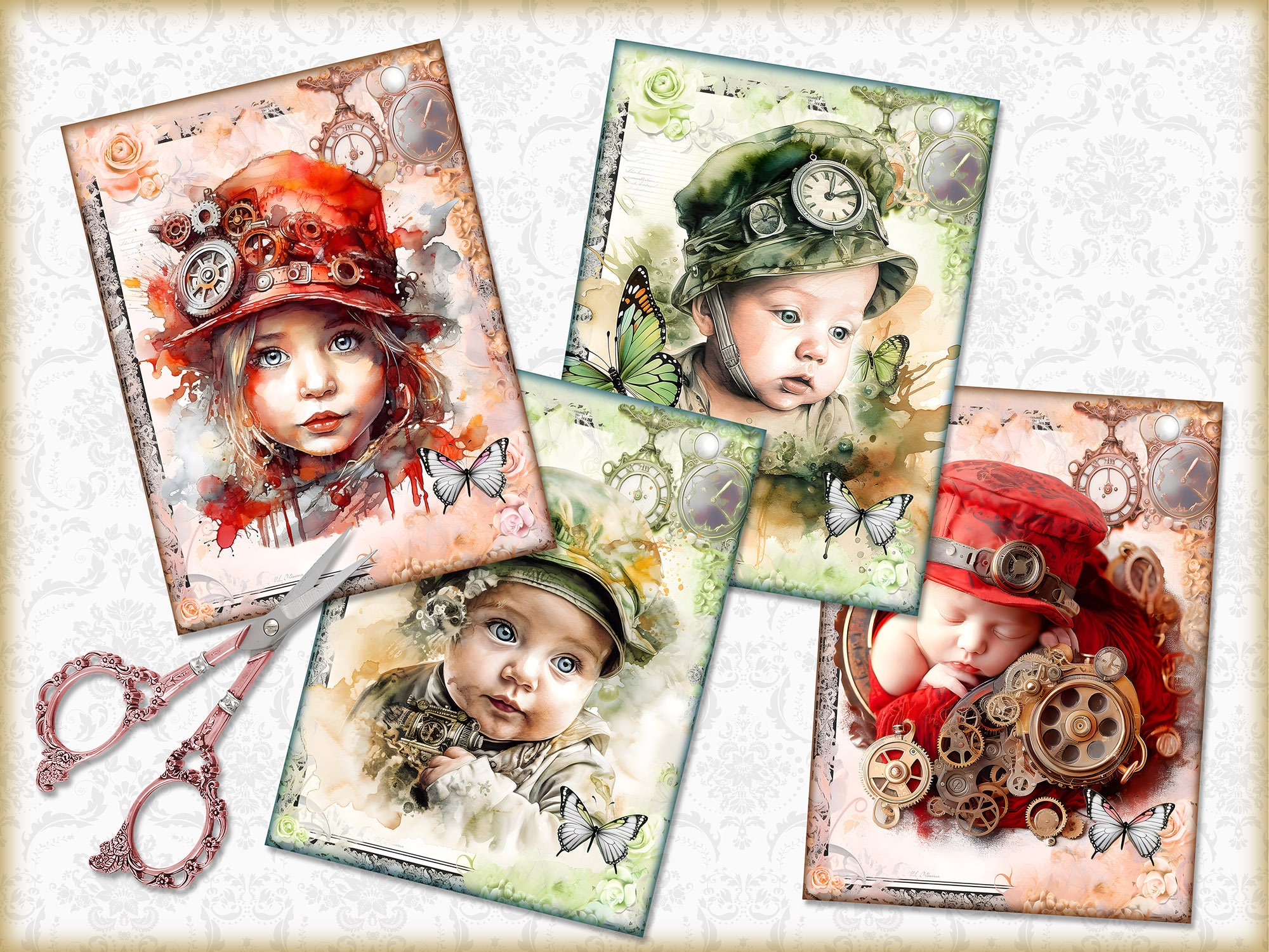 Steampunk Baby Themed Junk Journal Pages 20 Pcs JPG File - Etsy