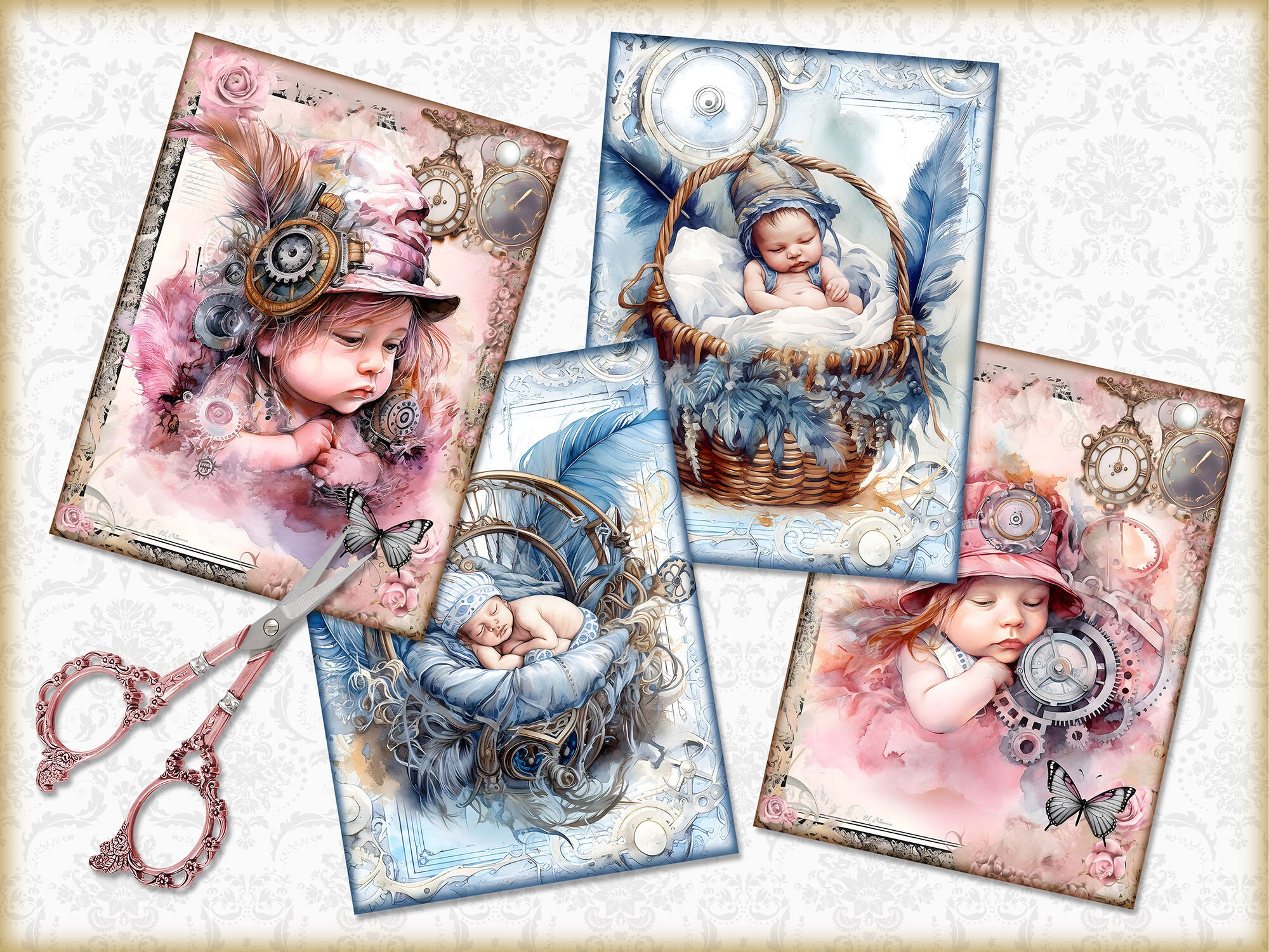 Steampunk Baby Themed Junk Journal Pages 20 Pcs JPG File - Etsy