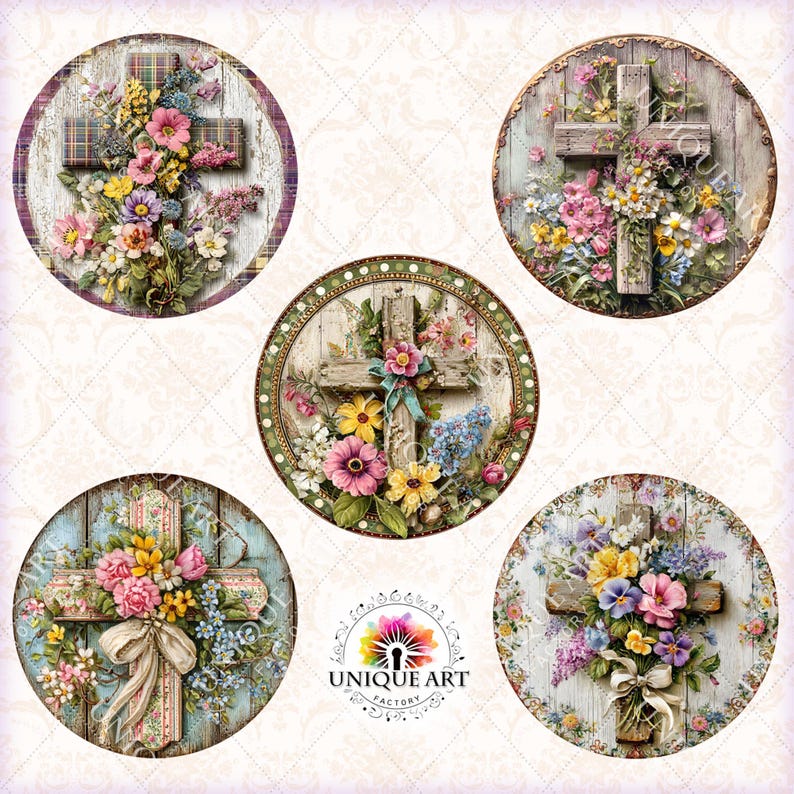 Spring Cross Round, Printable 25 PNG Clipart Image, Ornaments Gift ...
