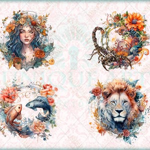 Zodiacs - Horoscope Signs, Astrological Watercolor Clipart Bundle ...