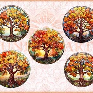 Autumn Sycamore Trees, Stained Glass Watercolor Clipart Bundle HQ ...