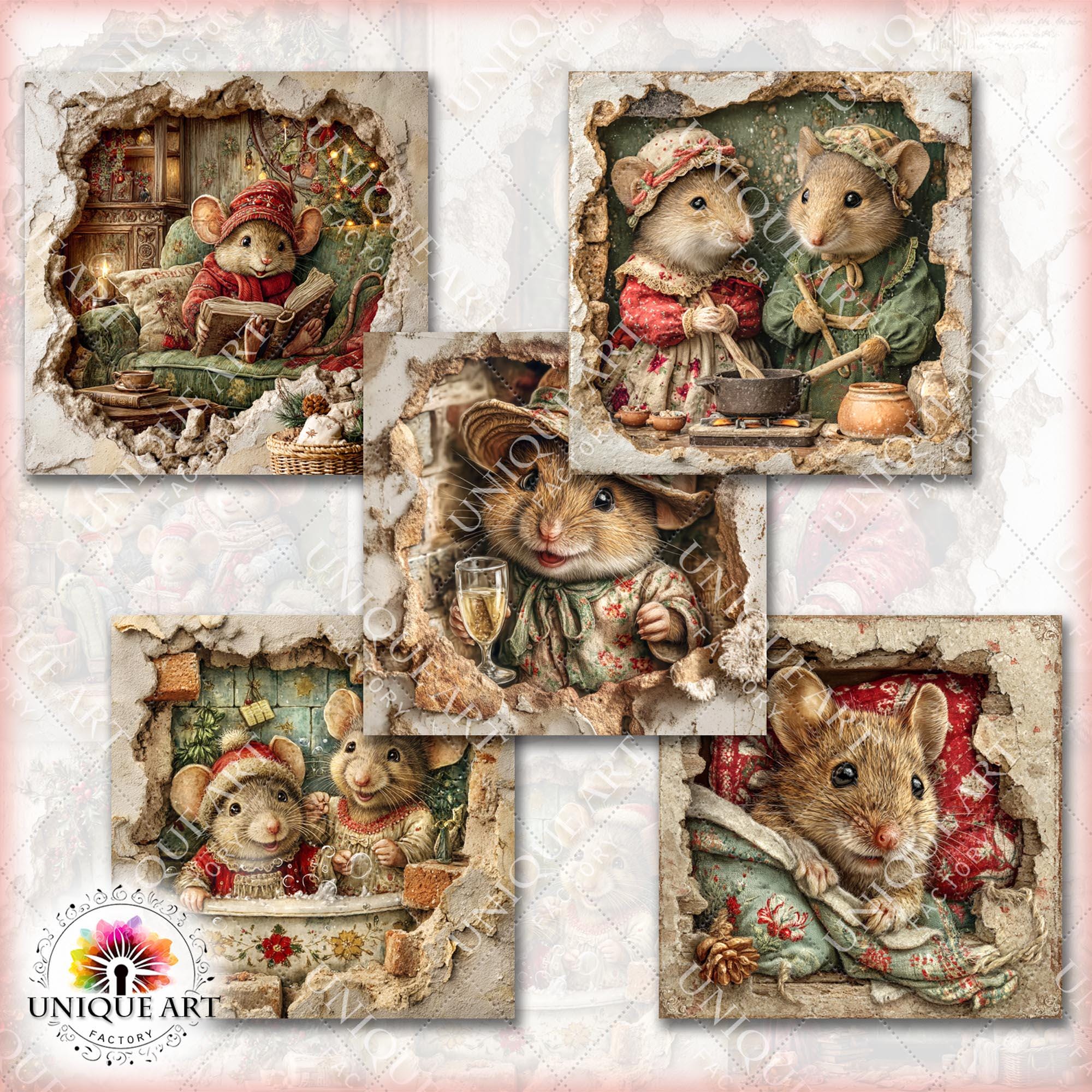 Christmas Mouse Life Behind the Crack, Printable 25 HQ JPG Images ...