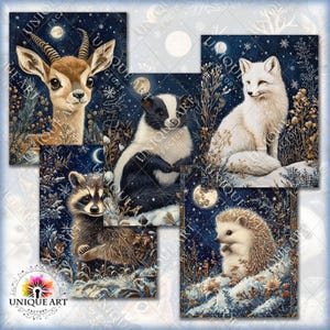 Animals in the Starry Night, Printable 30 JPG Image, Watercolor Clipart ...