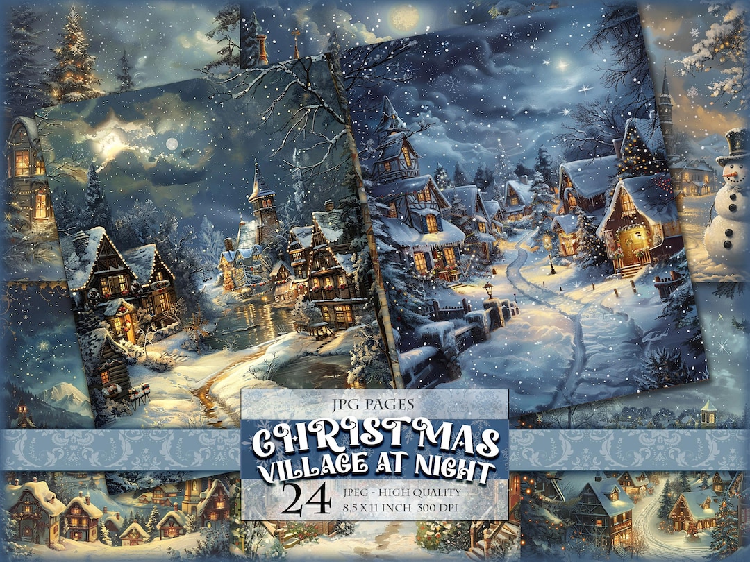Christmas Village at Night, Printable Digital Images, HQ 24 JPG - 8,5 X ...