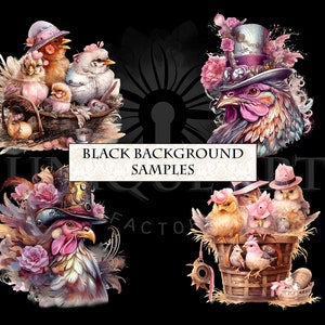 Steampunk Chicken Family Watercolor Clipart Bundle HQ Printable PNG ...