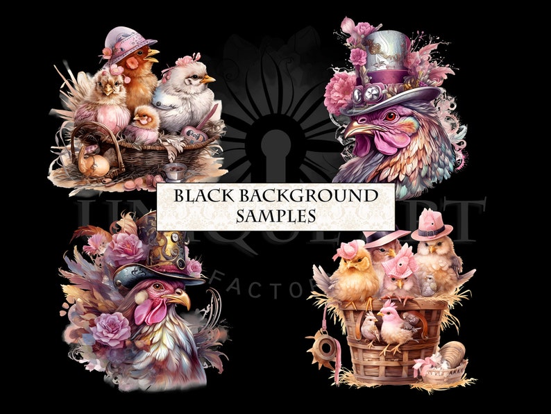 Steampunk Chicken Family Watercolor Clipart Bundle HQ - Etsy