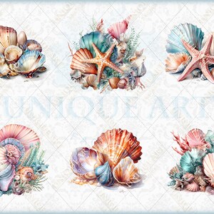 Seashells, Underwater Themed Watercolor Clipart Bundle, 21 HQ Printable ...