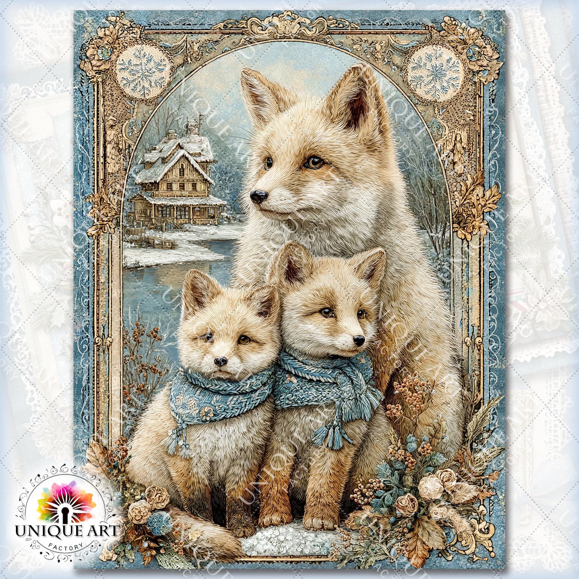 Winter Fox Family, Snowy Landscape, Printable 25 JPG Image, Junk ...