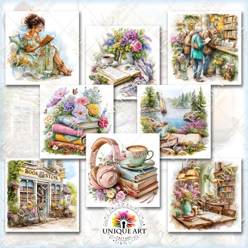 Book Lovers, Clipart Set, Printable 50 JPG Image, Cozy Reading ...
