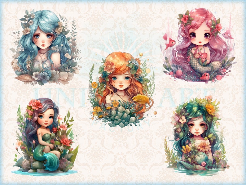 Little Cute Mermaids Magical Sea Maiden Sea Princess - Etsy