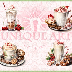 Christmas Coffees, Watercolor Clipart Bundle, HQ Printable, PNG Format ...