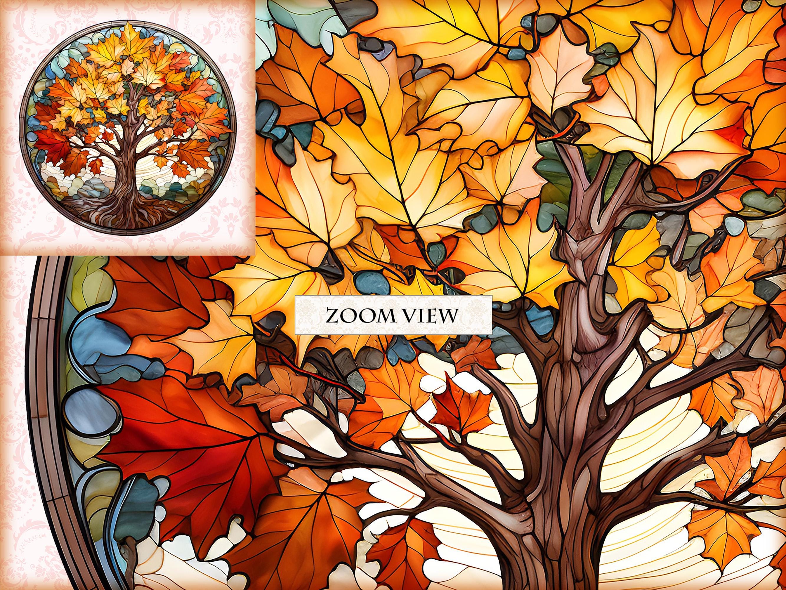 Autumn Sycamore Trees, Stained Glass Watercolor Clipart Bundle - HQ ...