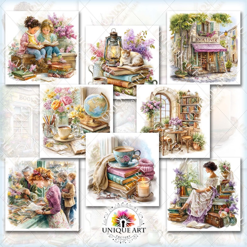 Book Lovers, Clipart Set, Printable 50 JPG Image, Cozy Reading ...