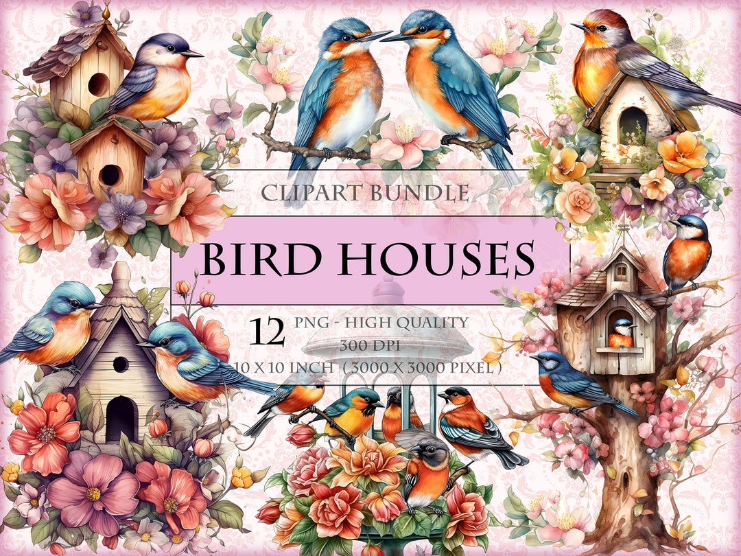 Bird Houses Watercolor Clipart Bundle HQ Printable PNG - Etsy