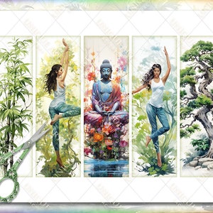 Yoga Bookmarks, Watercolor Digital Sheets, 2x6,3 Inch 20 Bookmarks in 4 ...