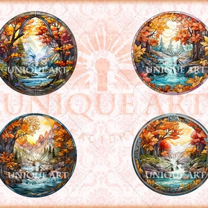 Autumn Waterfall, Stained Glass Watercolor Clipart Bundle HQ Printable ...