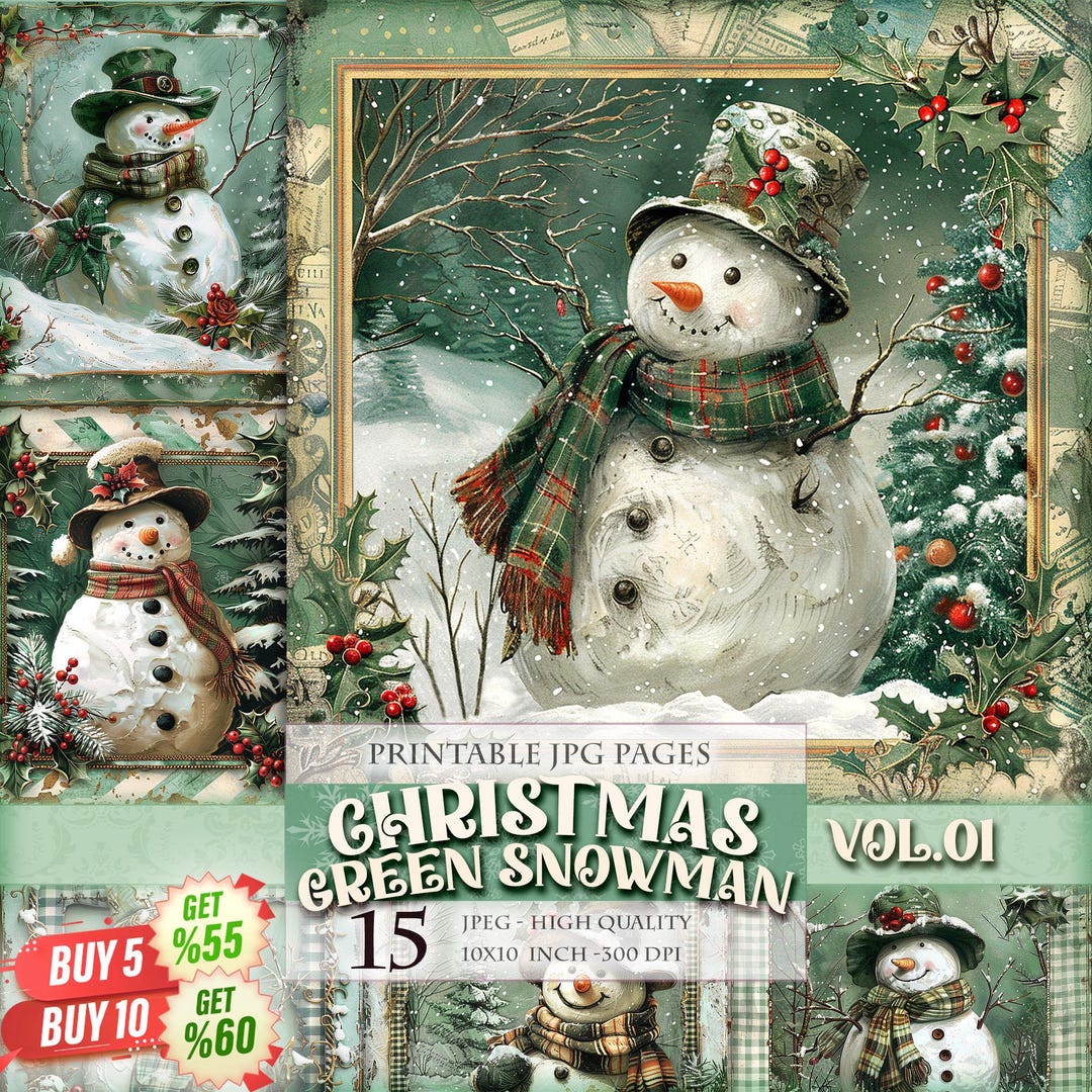 Green Snowman Vol.01 Christmas Landscape, 15 HQ JPG, Shabby Chic ...