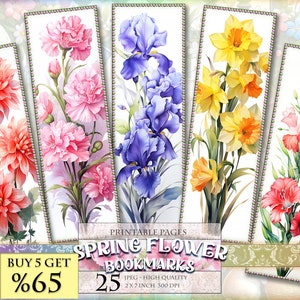 Spring Flower Bookmarks, Watercolor Digital Sheets, 2x6,3 Inch 25 ...