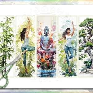 Yoga Bookmarks, Watercolor Digital Sheets, 2x6,3 Inch 20 Bookmarks in 4 ...