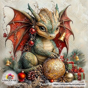 Christmas Dragon, Printable 14 HQ JPG Clipart Bundle, Scrapbook Junk ...