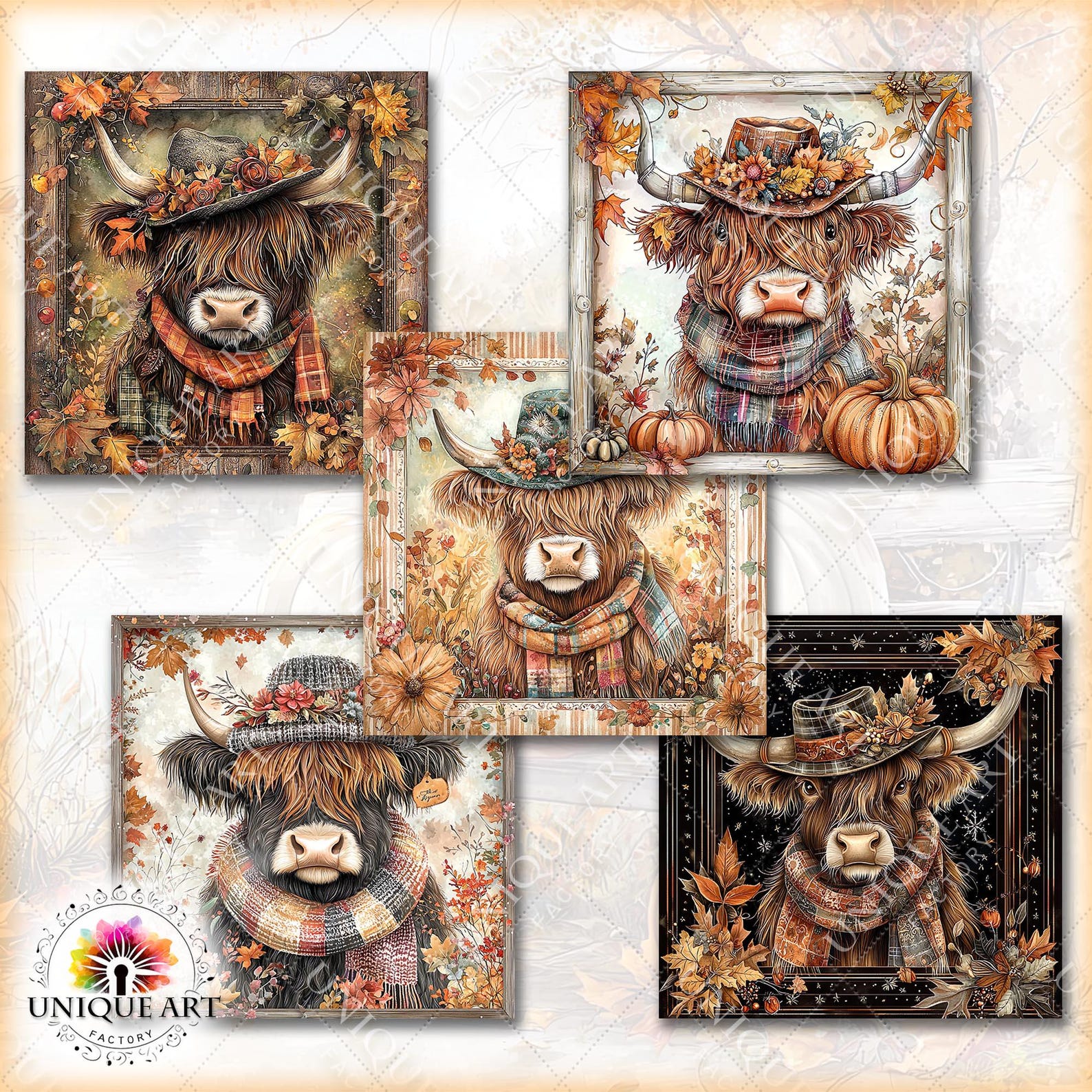 Autumn Highland Cow, Fall Clipart, Printable 25 HQ JPG Image, Scrapbook ...