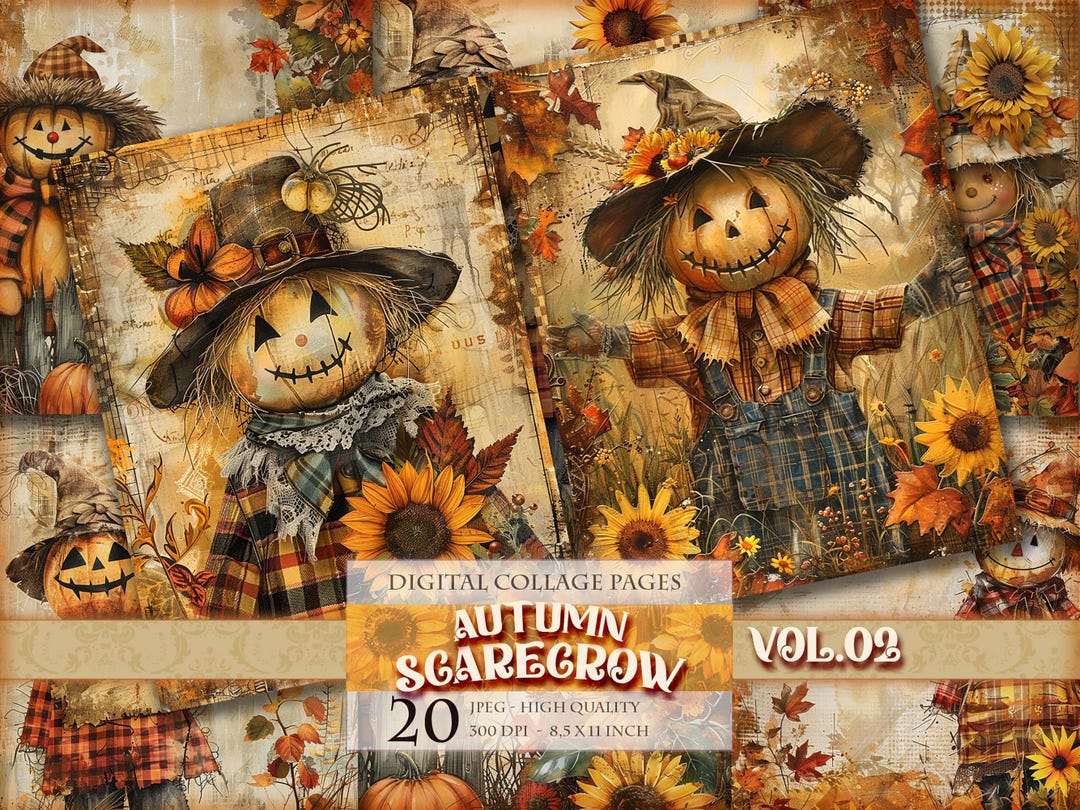 Autumn Scarecrow Vol.02, Autumn Landscape, Printable Digital Scrapbook ...