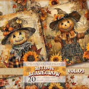 Autumn Scarecrow Vol.02, Autumn Landscape, Printable Digital Scrapbook ...