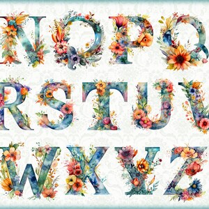 Alphabet Floral Letters Floral Fonts Watercolor Clipart Bundle HQ ...