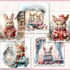 Cute Bunny in the Window, Watercolor Printable Pages, HQ 17 JPG 13,5 X ...