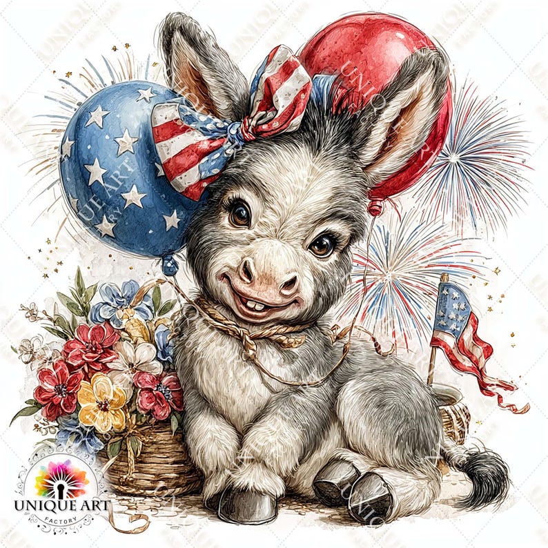 Patriotic Donkeys Cliparts, 4th July, Printable 20 JPG Image, Junk ...
