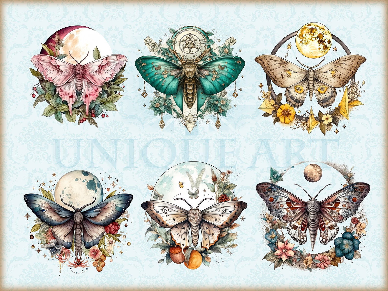 Mystical Moths Watercolor Clipart Bundle HQ Printable PNG - Etsy