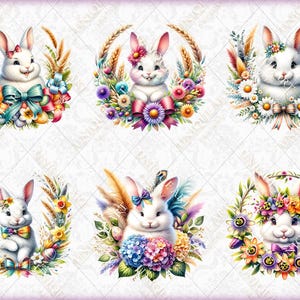 Easter Bunny Floral Wreaths, Watercolor Clipart Bundle, 22 HQ Printable ...