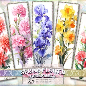 Spring Flower Bookmarks, Watercolor Digital Sheets, 2x6,3 Inch 25 ...